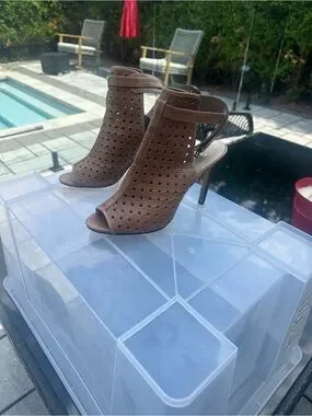 Vince Camuto | Shoes | Vince Camuto Brown Perforated Peeptoe Slingback ...
